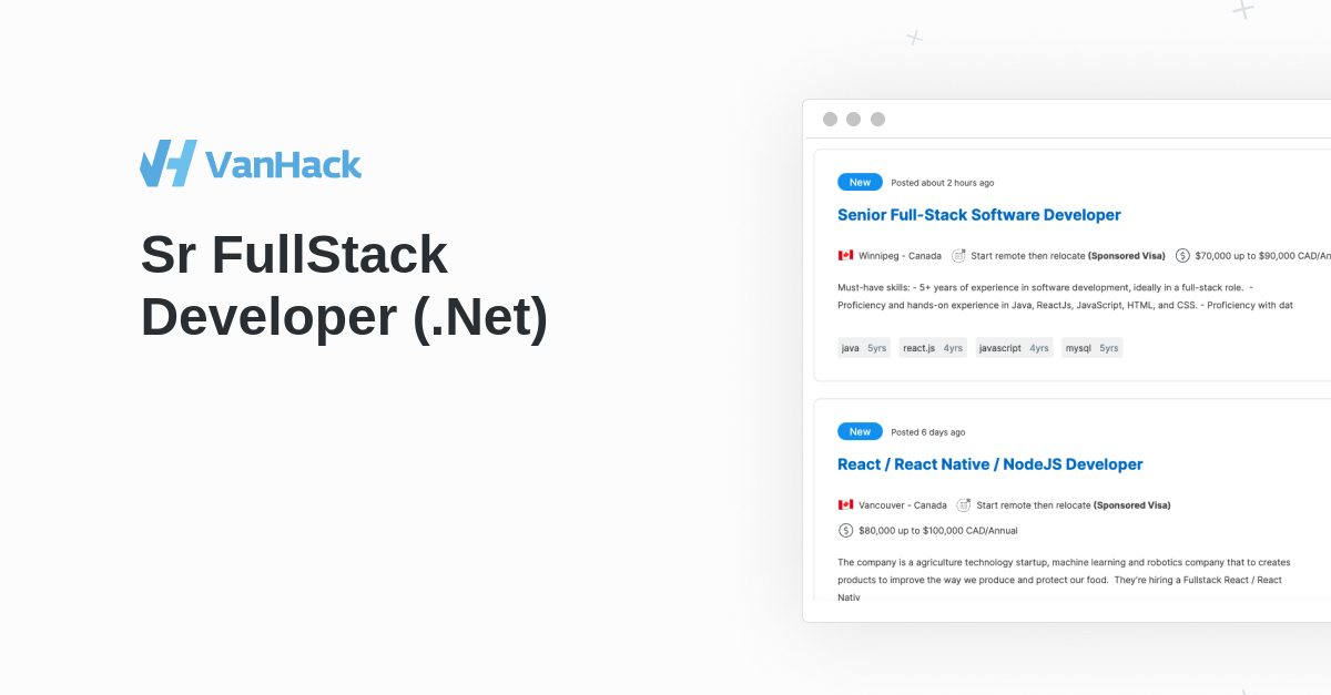 Sr FullStack Developer (.Net) - VanHack